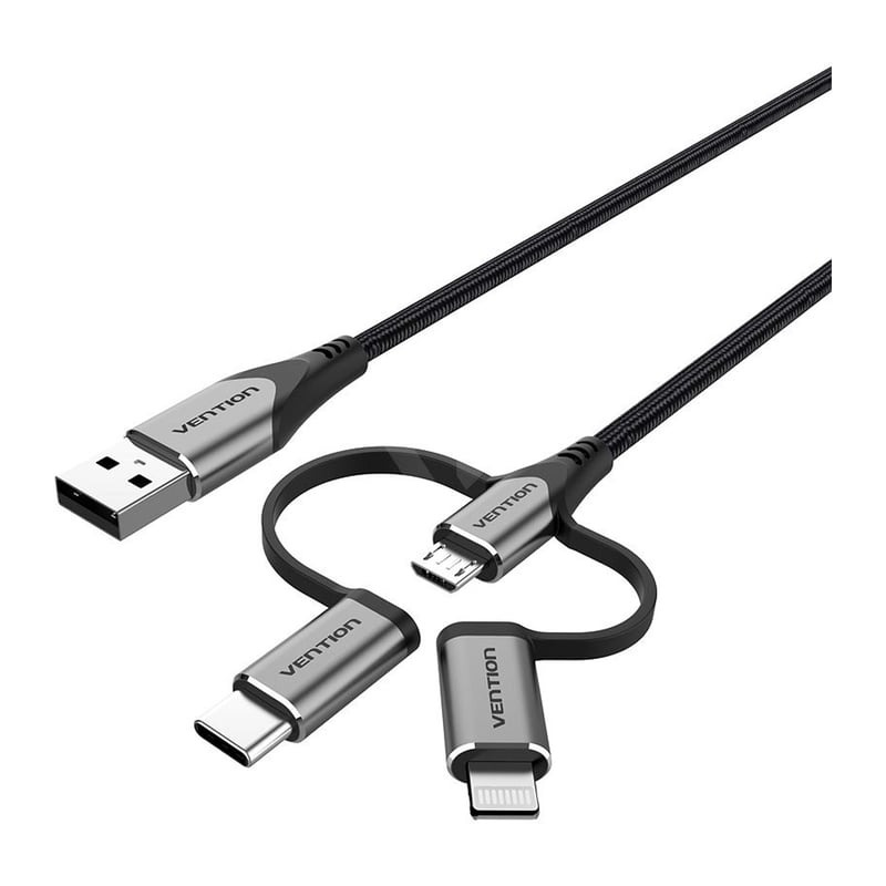 USB kabl 3 u 1 (Type-C/Micro/Lightning) 1.5m - Sivi - Konovo.rs