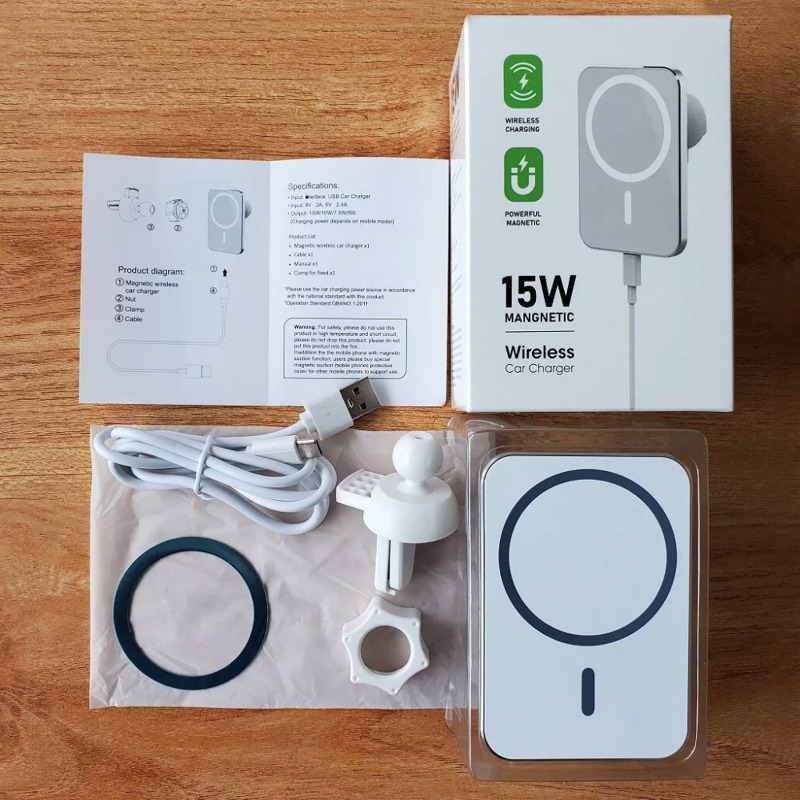 Auto stalak magnetic Magsafe punjac 15W beli - Konovo.rs