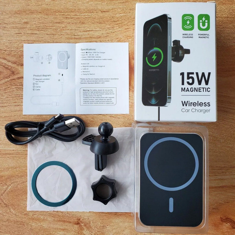 Auto stalak magnetic Magsafe punjac 15W crni - Konovo.rs