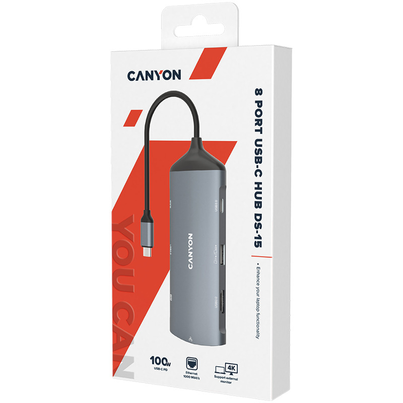 CANYON hub DS-15 8in1 4k USB-C Dark - Konovo.rs