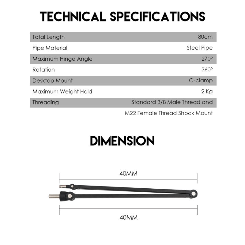 Studijski stalak za mikrofon Fantech AC902s Microfone boom arm crni ...