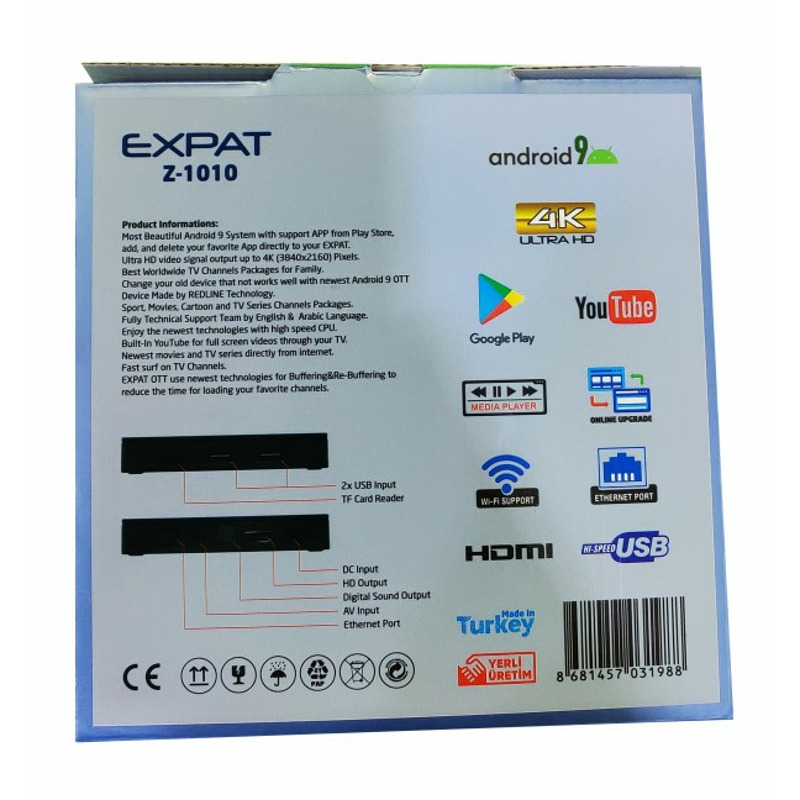 DVB-EXPAT Z1010 Prijemnik IPTV, Set - Top Box, 1GB/8GB, Android 9 ...