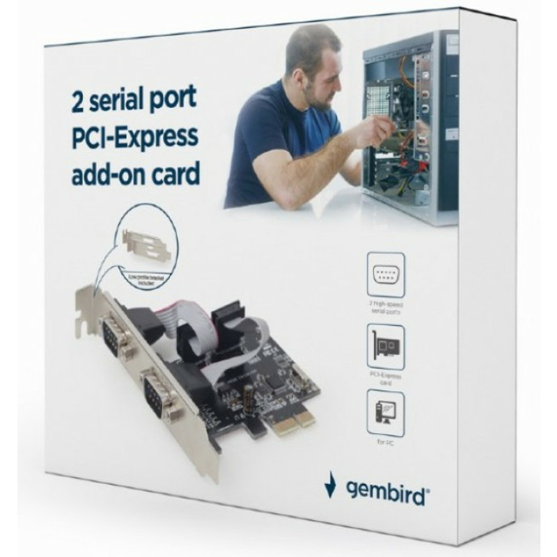 SPC-22 Gembird 2 serial port PCI-Express RS232 add-on card, with extra low-profile bracket A ...