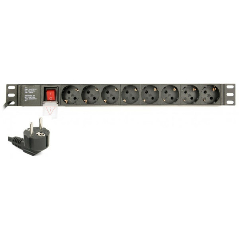 EG-PDU-014 Gembird Produzni kabl sa zastitom 8 uticnica 16A, PDU 1U, aluminium, 3m - Konovo.rs