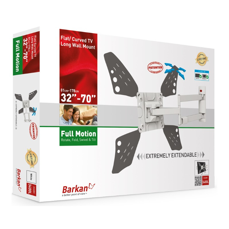 BARKAN 3400LW.W LCD TV zglobni zidni nosač do 70 inča beli za ravne i zakrivljene televizore ...